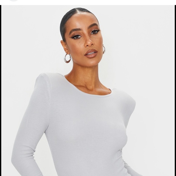 PrettyLittleThing | Tops | Pretty Little Thing Light Gray Bodysuit With ...